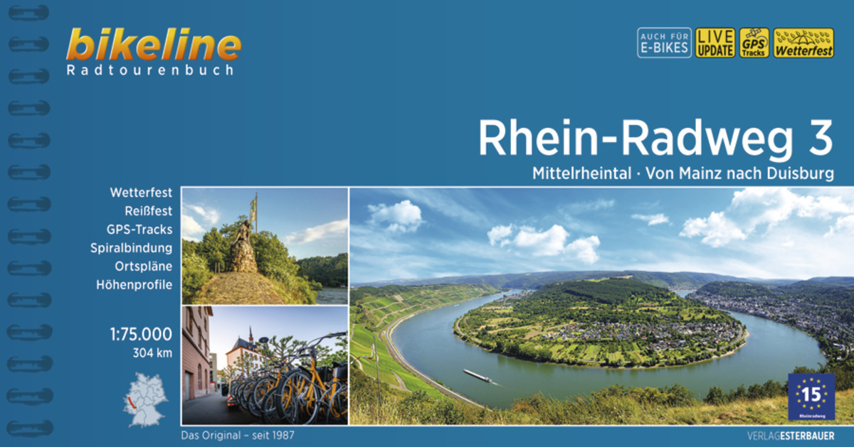 Bikeline Rhein-Radweg 3 | fietsgids - Mainz - Duisburg 302km (Rijnfietsroute, EuroVelo 15 ...